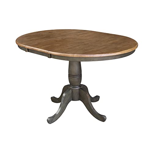 IC International Concepts 36" Round Top Pedestal 12" Leaf-29.3" H- Dining Height Dining Table, Dining Height, Hickory/Washed Coal