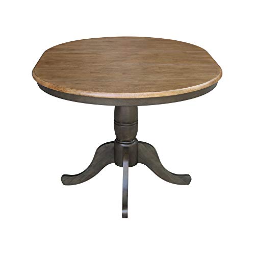 IC International Concepts 36" Round Top Pedestal 12" Leaf-29.3" H- Dining Height Dining Table, Dining Height, Hickory/Washed Coal