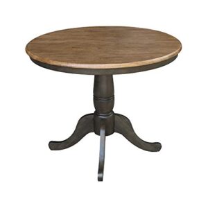 IC International Concepts 36" Round Top Pedestal 12" Leaf-29.3" H- Dining Height Dining Table, Dining Height, Hickory/Washed Coal