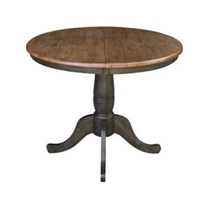 IC International Concepts 36" Round Top Pedestal 12" Leaf-29.3" H- Dining Height Dining Table, Dining Height, Hickory/Washed Coal