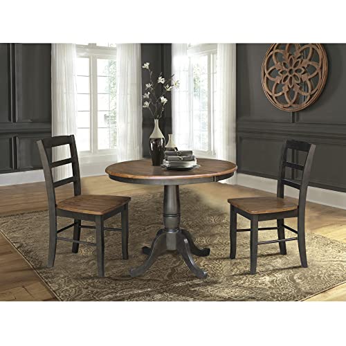 IC International Concepts 36" Round Top Pedestal 12" Leaf-29.3" H- Dining Height Dining Table, Dining Height, Hickory/Washed Coal