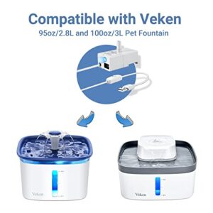 Veken Replacement Pump for 95oz/2.8L and 100oz/3L Pet Fountain Cat Water Fountain Dog Water Fountain Ultra Quiet Long Lifespan Water Pump, USB Cable, LED Lights