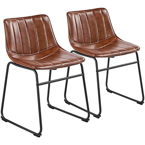 Yaheetech PU Leather Dining Chairs 18" Armless Chairs Indoor Upholstered Kitchen Dining Room Chairs with Metal Legs, Set of 2, Brown