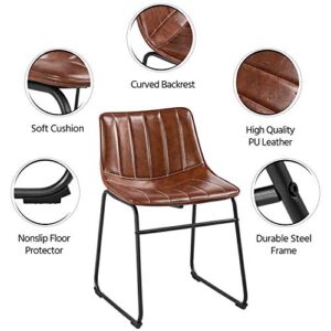 Yaheetech PU Leather Dining Chairs 18" Armless Chairs Indoor Upholstered Kitchen Dining Room Chairs with Metal Legs, Set of 2, Brown