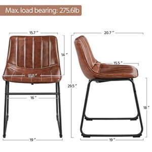 Yaheetech PU Leather Dining Chairs 18" Armless Chairs Indoor Upholstered Kitchen Dining Room Chairs with Metal Legs, Set of 2, Brown