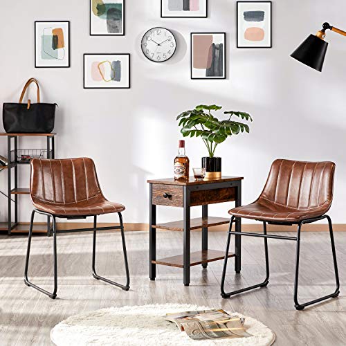 Yaheetech PU Leather Dining Chairs 18" Armless Chairs Indoor Upholstered Kitchen Dining Room Chairs with Metal Legs, Set of 2, Brown