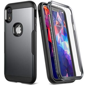 youmaker metallic designed for iphone xr case, full body rugged with built-in screen protector slim fit shockproof cover for iphone xr 6.1 inch - black