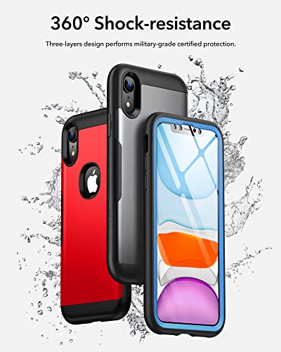 YOUMAKER Metallic Designed for iPhone XR Case, Full Body Rugged with Built-in Screen Protector Slim Fit Shockproof Cover for iPhone XR 6.1 Inch - Black