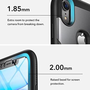 YOUMAKER Metallic Designed for iPhone XR Case, Full Body Rugged with Built-in Screen Protector Slim Fit Shockproof Cover for iPhone XR 6.1 Inch - Black