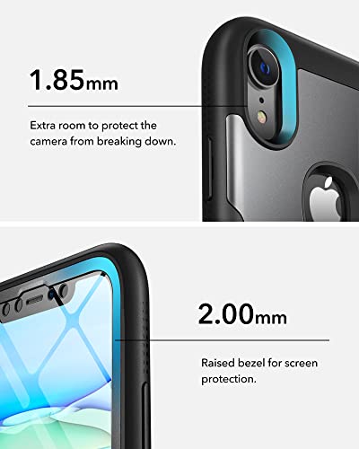 YOUMAKER Metallic Designed for iPhone XR Case, Full Body Rugged with Built-in Screen Protector Slim Fit Shockproof Cover for iPhone XR 6.1 Inch - Black