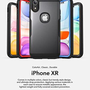 YOUMAKER Metallic Designed for iPhone XR Case, Full Body Rugged with Built-in Screen Protector Slim Fit Shockproof Cover for iPhone XR 6.1 Inch - Black