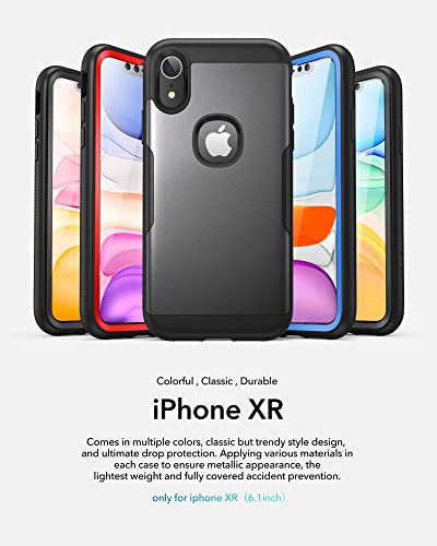 YOUMAKER Metallic Designed for iPhone XR Case, Full Body Rugged with Built-in Screen Protector Slim Fit Shockproof Cover for iPhone XR 6.1 Inch - Black