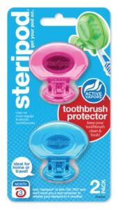 steripod clip-on toothbrush protector, keeps toothbrush fresh and clean, fits most manual and electric toothbrushes, pink and blue, 2 count (pack of 1)