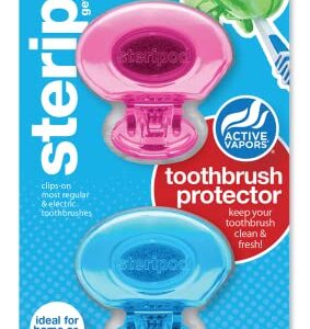 Steripod Clip-On Toothbrush Protector, Keeps Toothbrush Fresh and Clean, Fits Most Manual and Electric Toothbrushes, Pink and Blue, 2 Count (Pack of 1)