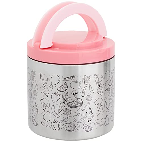 Juvale Insulated Food Container with Pink Handles and Cute Black Script Food Designs, Perfect for Hot and Cold Food, Soups, Stew, Fruit, Nuts, Leftovers, Lunch, Travel (22oz)