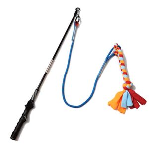 interactive flirt pole toy for dogs chase and tug of war,durable teaser wand with pet fleece rope tether lure toy to outdoor exercise & training for small medium large dogs (blue/red, pole-35 inches)