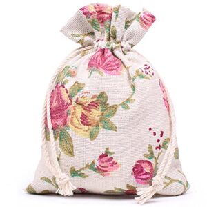 kupoo 30pcs rose drawstring bags burlap flower pouch bags gift bags jewelry pouches for diy craft wedding party, 5x7 inches (5x7)