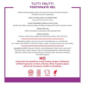 Desert Essence, Tutti Frutti Toothpaste Kids Gel, 4.7 oz. - Safe to Swallow, Fluoride Free, SLS Free, Gluten-Free, Vegan, Plant Powered Formula, Great Tasting, Removes Plaque and Buildup