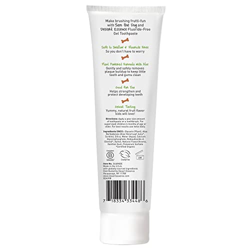 Desert Essence, Tutti Frutti Toothpaste Kids Gel, 4.7 oz. - Safe to Swallow, Fluoride Free, SLS Free, Gluten-Free, Vegan, Plant Powered Formula, Great Tasting, Removes Plaque and Buildup