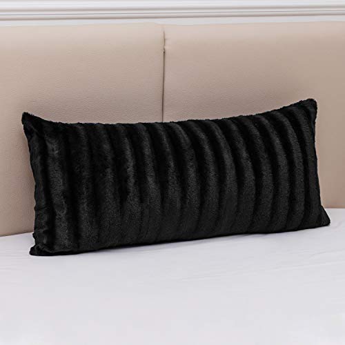 Cheer Collection Faux Fur Throw Pillow - 18" x 40" Long Decorative Body Pillow for Bed or Couch, Black