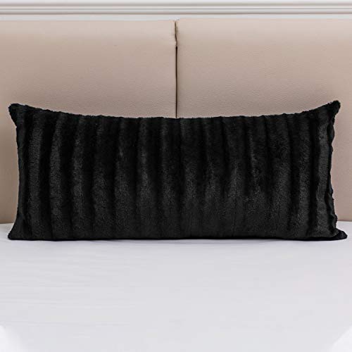 Cheer Collection Faux Fur Throw Pillow - 18" x 40" Long Decorative Body Pillow for Bed or Couch, Black