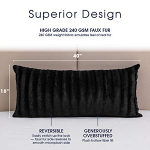 Cheer Collection Faux Fur Throw Pillow - 18" x 40" Long Decorative Body Pillow for Bed or Couch, Black