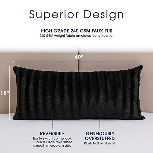 Cheer Collection Faux Fur Throw Pillow - 18" x 40" Long Decorative Body Pillow for Bed or Couch, Black