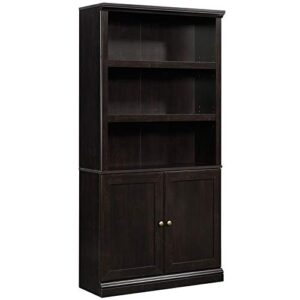 sauder misc storage 3-shelf 2-door tall wood bookcase in estate black