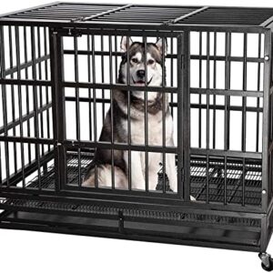 ITORI 48 inch XXL Heavy Duty Indestructible Dog Crate, Dog Cage Kennel Crate and Playpen for Training Large Dog Indoor Outdoor with Double Doors & Locks Design Included Lockable Wheels Removable Tray