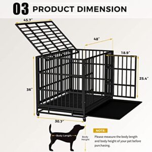 ITORI 48 inch XXL Heavy Duty Indestructible Dog Crate, Dog Cage Kennel Crate and Playpen for Training Large Dog Indoor Outdoor with Double Doors & Locks Design Included Lockable Wheels Removable Tray