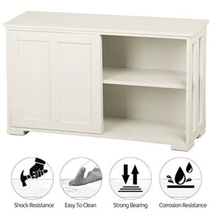 Yaheetech 2pcs Stackable Kitchen Buffet Cabinet Storage Cabinet with Sliding Doors and Adjustable Shelf, Sideboard Console Table Space Saving Kitchen Living Room Dining Room Hallway, Antique White