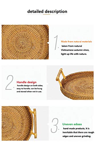 Hand-Made Round Rattan Tray with Handle, Food Basket, Basket, Perfect for displaying Bread, Coffee Breakfast or Fruit 11x11xo.39in