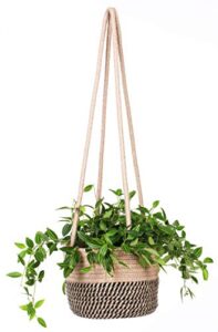 ruizhixuan hanging planter basket jute rope woven plant hangers indoor hanging plant holder up to 7" pot macrame modern storage organizer home decor (jute)