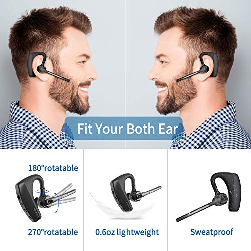 Bluetooth Headset CVC8.0 Noise Cancelling Dual Mic, Wireless Bluetooth Earpiece V5.0 Hands-Free Earphones, Compatible with iPhone and Android Cell Phones Driver/Trucker/Business