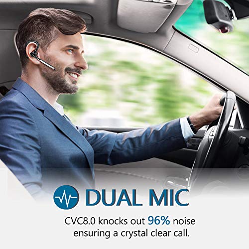 Bluetooth Headset CVC8.0 Noise Cancelling Dual Mic, Wireless Bluetooth Earpiece V5.0 Hands-Free Earphones, Compatible with iPhone and Android Cell Phones Driver/Trucker/Business