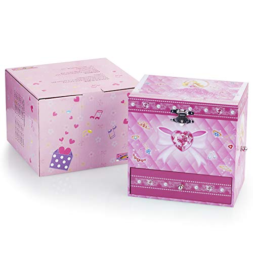 RR ROUND RICH DESIGN Kids Musical Jewelry Box for Girls with 3 Drawers and Jewelry Set with Cute Princess Theme - Beautiful Dreamer Tune Pink