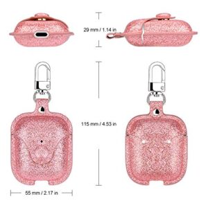 J&D AirPods 1 / AirPods 2 PU Leather Case Protective Cover, Sparkling Glittering Portable AirPods Case Cover with Durable Metal Keychain Compatible for AirPods 1, AirPods 2 Cases - Pink