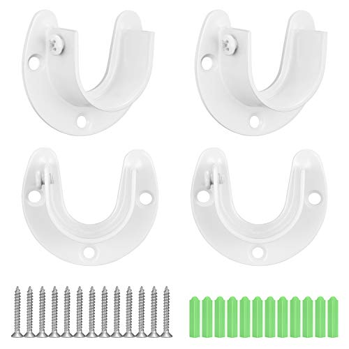 Canomo 4 Packs Heavy Duty Stainless Steel Closet Rod End Supports U-Shaped Closet Pole Sockets Flange Rod Holder with Screws, 1-1/4 Inches Diameter, White