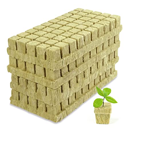 SKINNYBUNNY Rockwool Cubes 1 inch, Rock Wool Planting Cubes with Holes, Rockwool Cubes for Hydroponics, Perfect for Soilless Culture and Transplanting, 4 Sheets of 200 Cubes