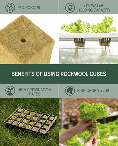 SKINNYBUNNY Rockwool Cubes 1 inch, Rock Wool Planting Cubes with Holes, Rockwool Cubes for Hydroponics, Perfect for Soilless Culture and Transplanting, 4 Sheets of 200 Cubes