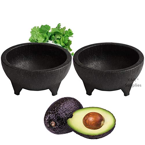 Molcajete 2pc 32 Oz Black Plastic Durable Traditional Mexican Serving Bowl Guacamole Salsas Pico de Gallo