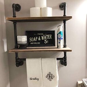 Rustic Bathroom Wall Shelves Industrial Pipe Wall Shelf for Bathroom,2-Tiers Wall Mounted Bathroom Shelves Over Toilet Storage Shelf