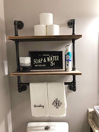 Rustic Bathroom Wall Shelves Industrial Pipe Wall Shelf for Bathroom,2-Tiers Wall Mounted Bathroom Shelves Over Toilet Storage Shelf