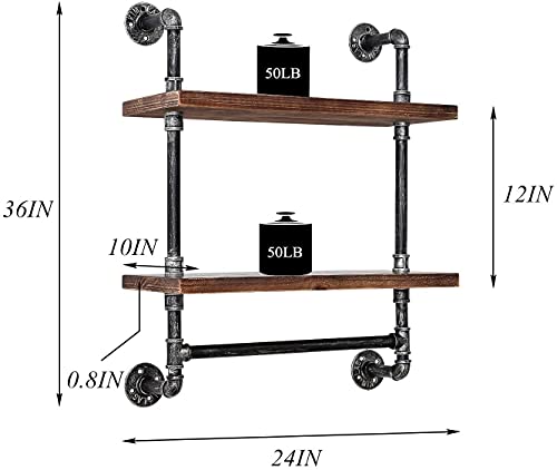 Rustic Bathroom Wall Shelves Industrial Pipe Wall Shelf for Bathroom,2-Tiers Wall Mounted Bathroom Shelves Over Toilet Storage Shelf