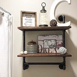 Rustic Bathroom Wall Shelves Industrial Pipe Wall Shelf for Bathroom,2-Tiers Wall Mounted Bathroom Shelves Over Toilet Storage Shelf