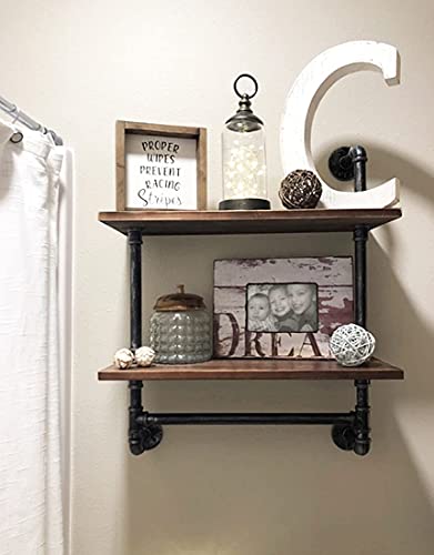 Rustic Bathroom Wall Shelves Industrial Pipe Wall Shelf for Bathroom,2-Tiers Wall Mounted Bathroom Shelves Over Toilet Storage Shelf