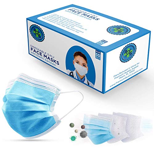 ABFIRE Non-Woven Fabric 3 Ply Disposable face Covers, Blue,Mouth Masks,50COUNT