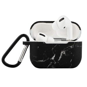 seadream silicone printed marble designer protective cover case with metal keychain compatible with airpods pro (marble black)