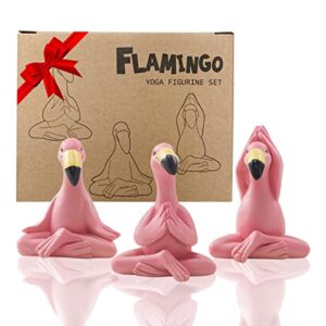 goodeco 2.4" mini yoga flamingo figurines - tiny gifts whimsical kawaii pink flamingo desk decor, set of 3 fairy garden lawn statues, flamingo gifts for women/mom/grandma/girls