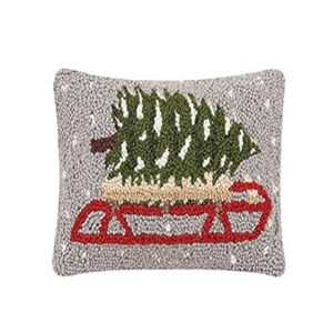 peking handicraft 31tg215c12ob tree on sled holiday hook pillow, 12-inch long